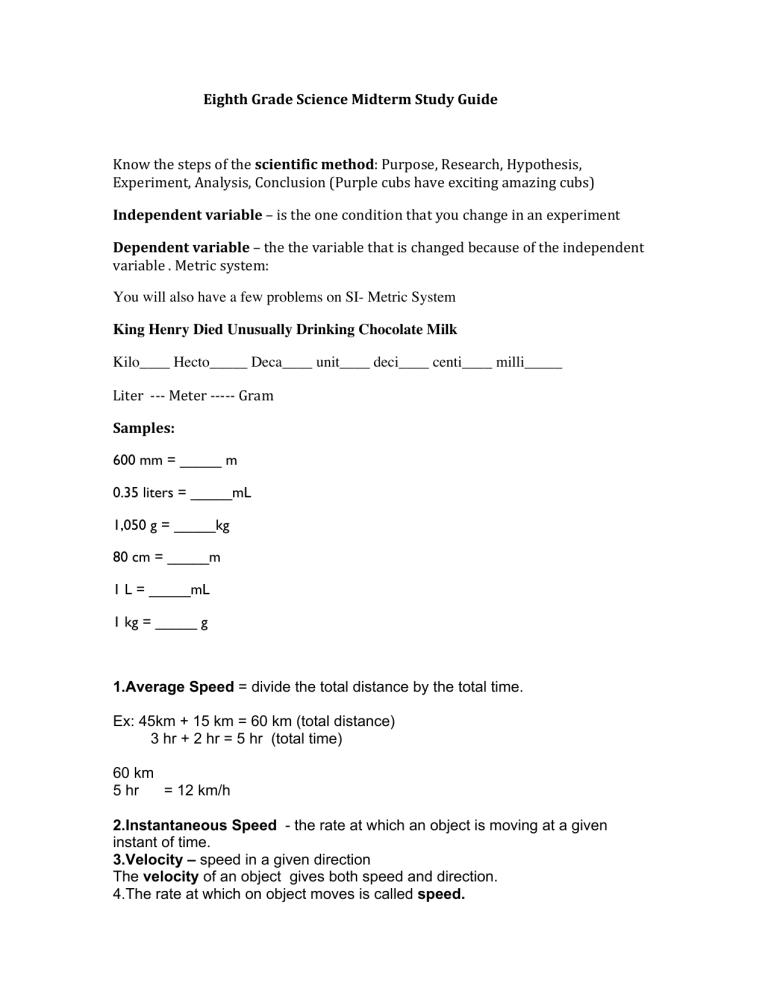 8th Grade Science Midterm Study Guide 8th Grade Science Midterm Study Guide