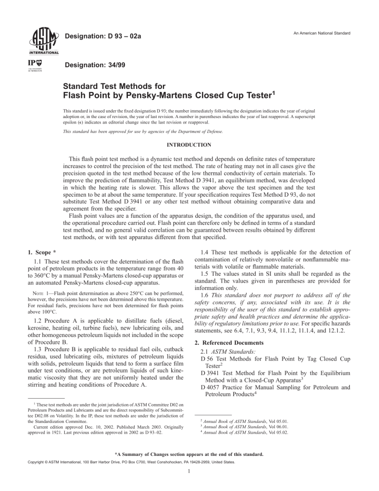 Flash Point Test: Pensky-Martens Method (ASTM D93)