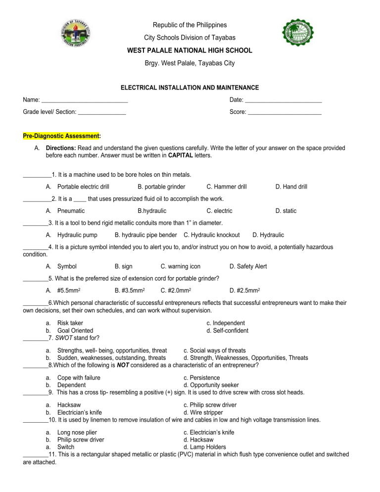 Diagnostic Test EIM 11 Diagnostic Test EIM 11