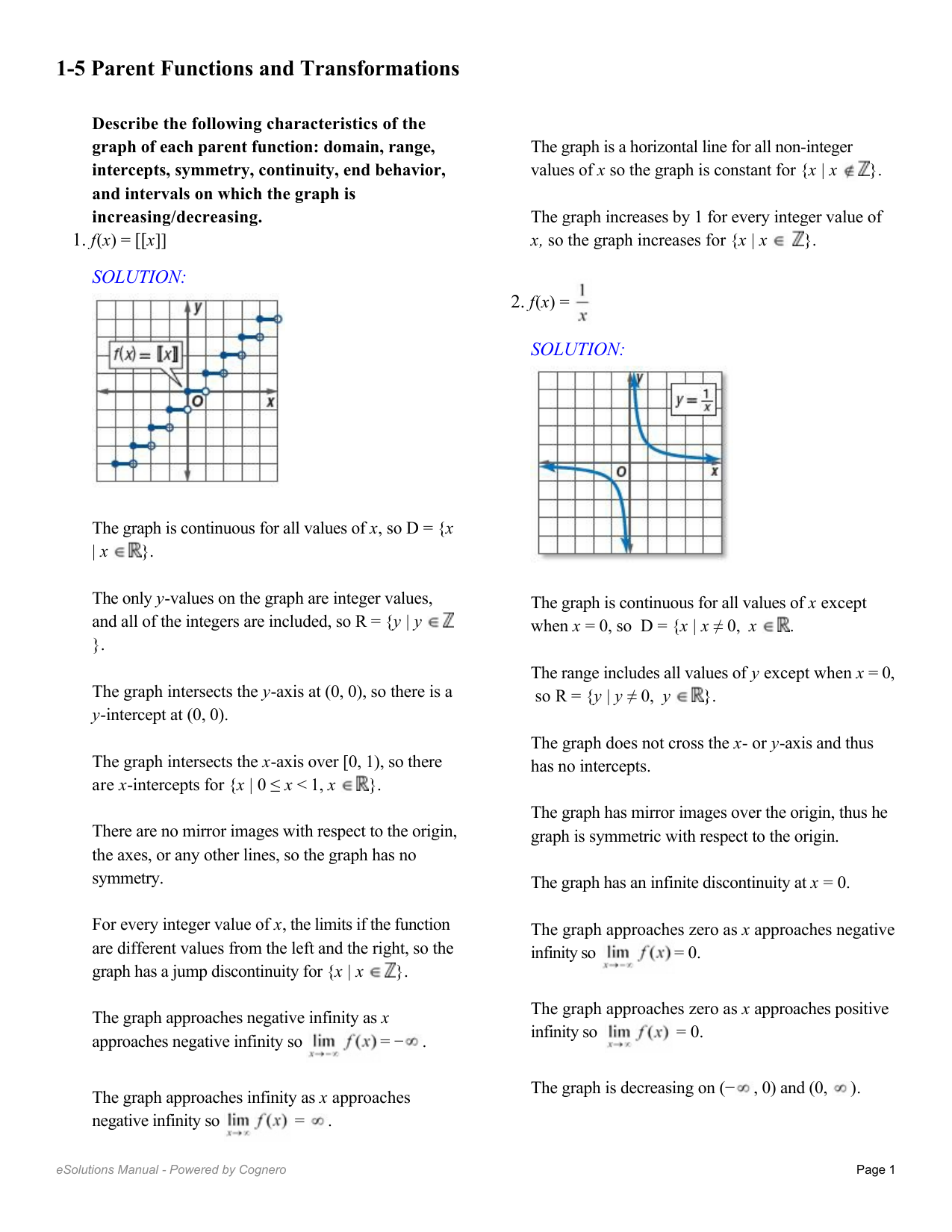 Parent Functions And Transformations Worksheet