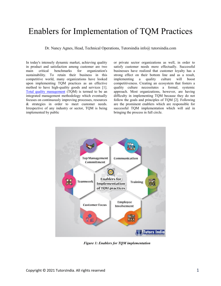 Enablers For Implementation Of TQM Practices Thesis Uk 1 
