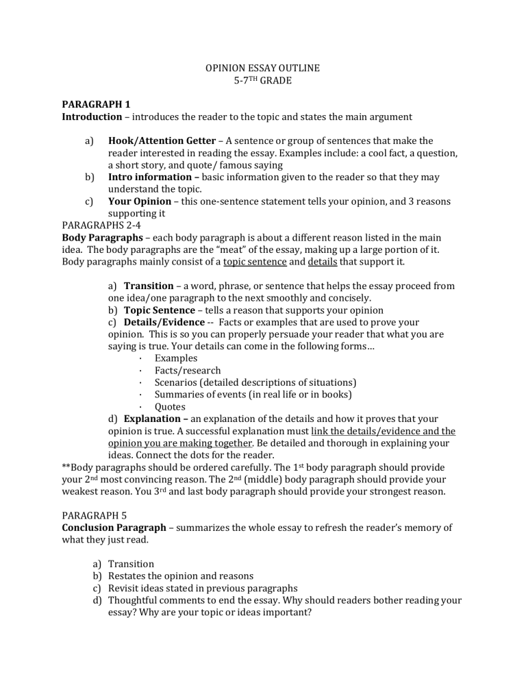 OPINION ESSAY OUTLINE