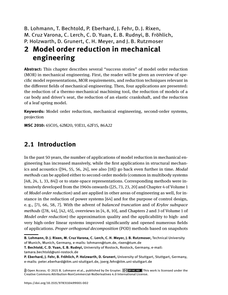 2 Model order reduction in mechanical engineering
