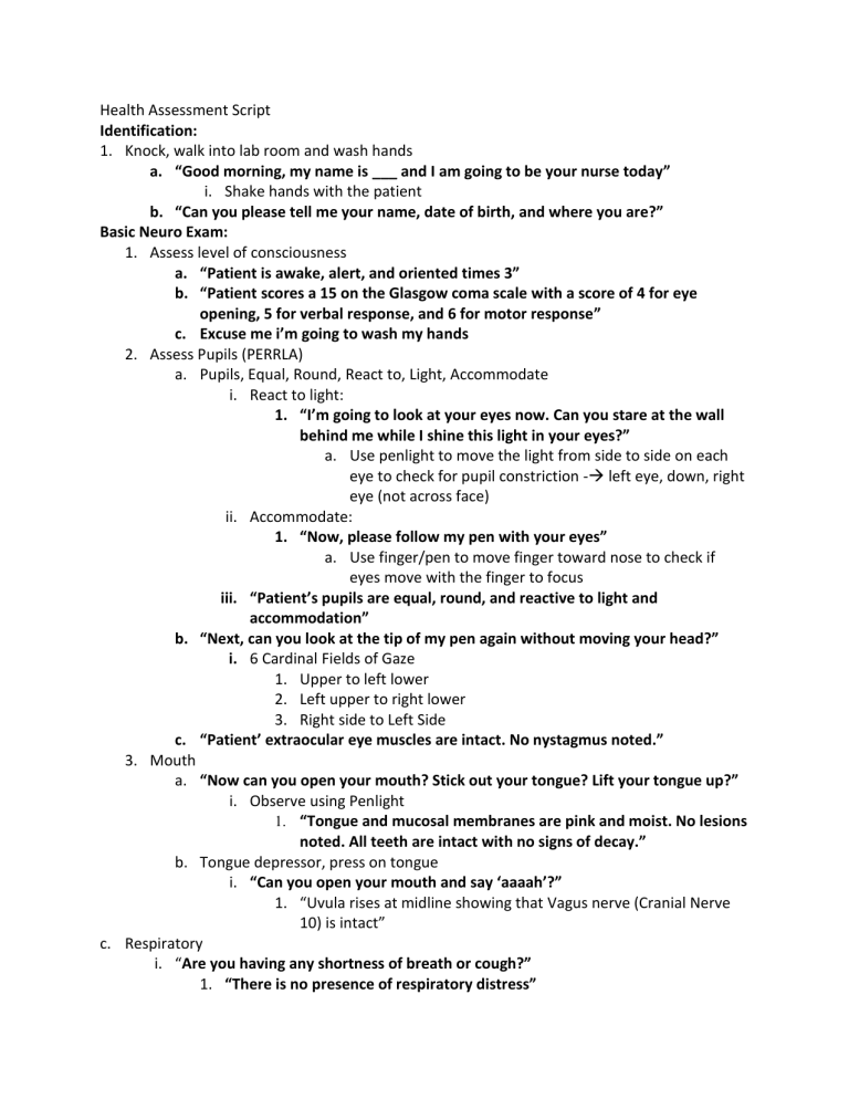 Health Assessment Head To Toe Script