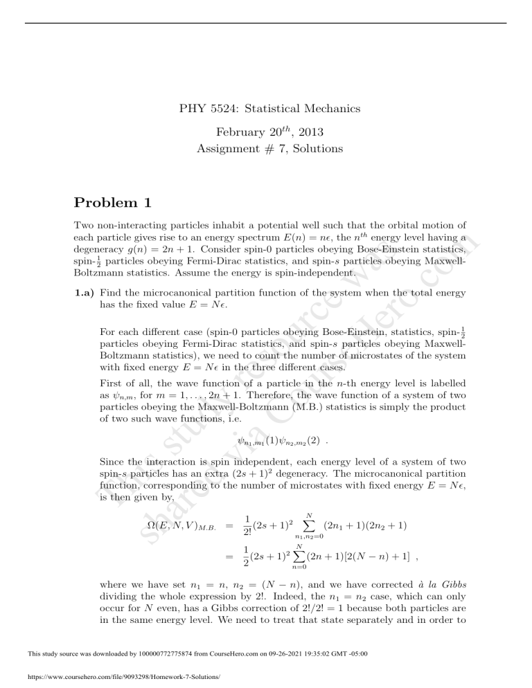 Statistical Mechanics Assignment Solutions