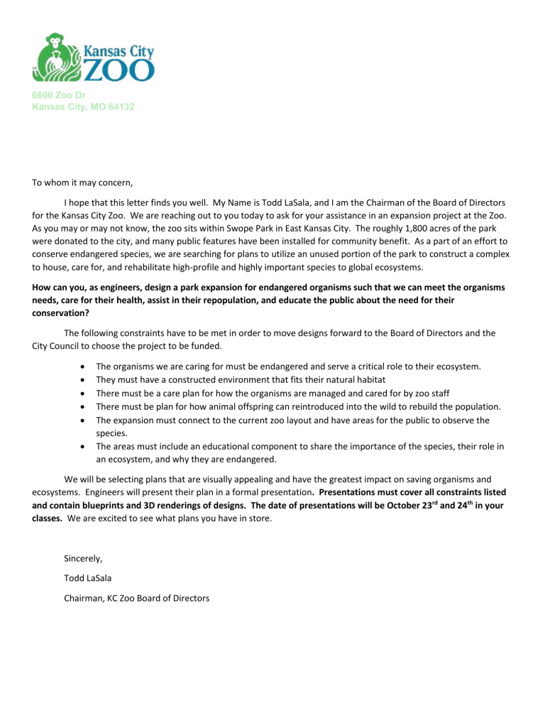 Zoo Project Letter
