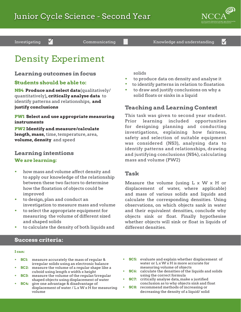 Density Experiment: Middle School Science Worksheet