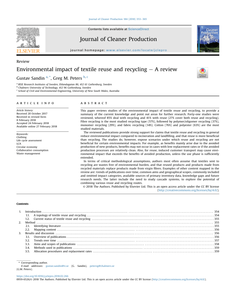 Gustav & Greg 2018 Environmental impact of textile reuse and recycling ...