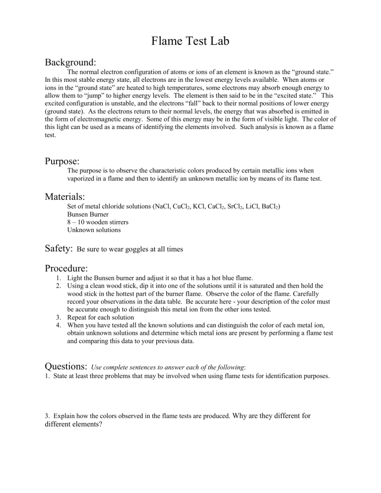 Ch 5 Flame Test Lab 1 Ch 5 Flame Test Lab 1
