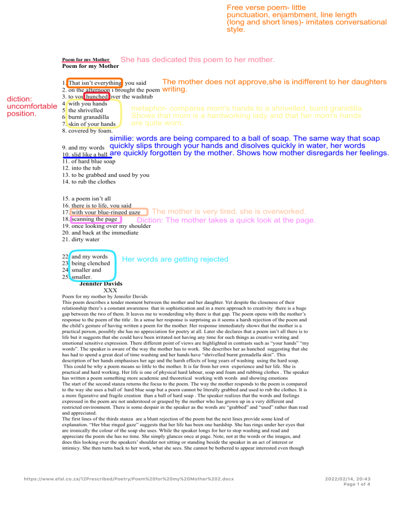 Poem for My Mother: Analysis & Themes