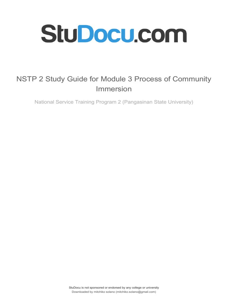 Nstp 2 study guide for module 3 process of community immersion
