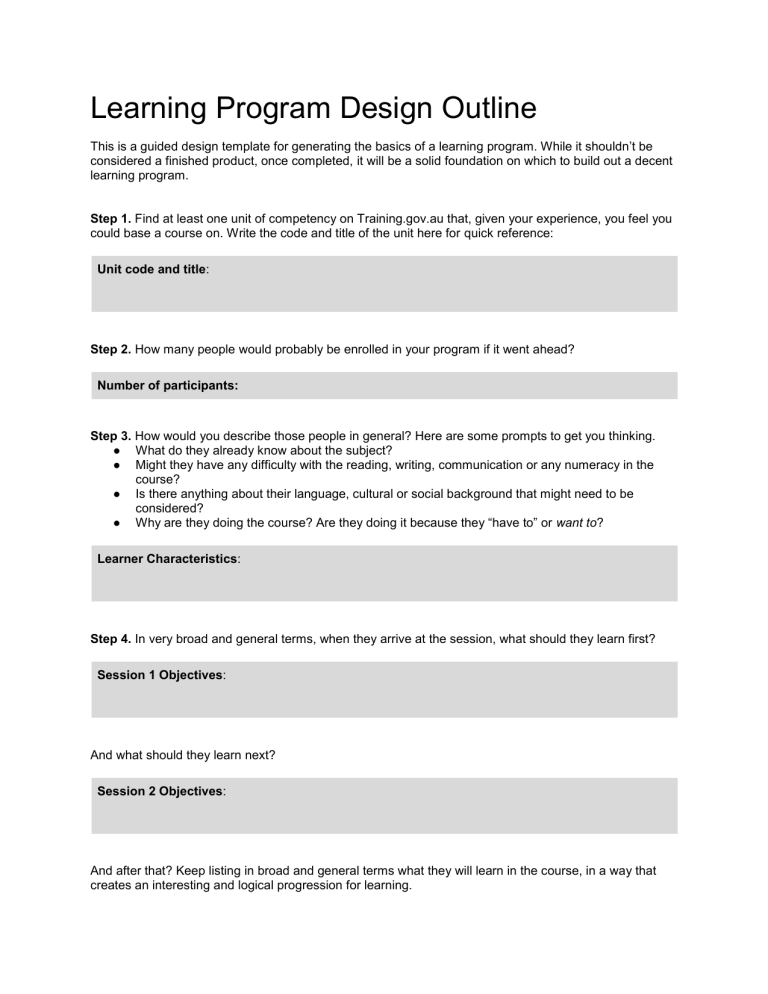Basic Learning Program Design Template Copy