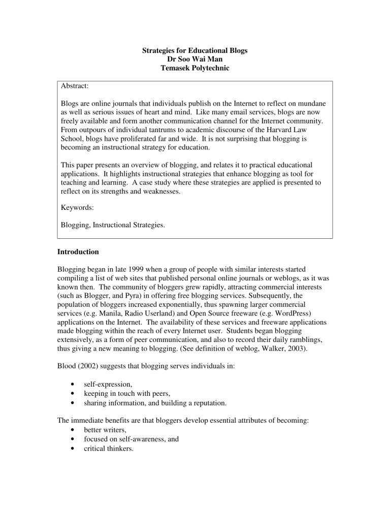 Educational Blogging Strategies: A Research Overview