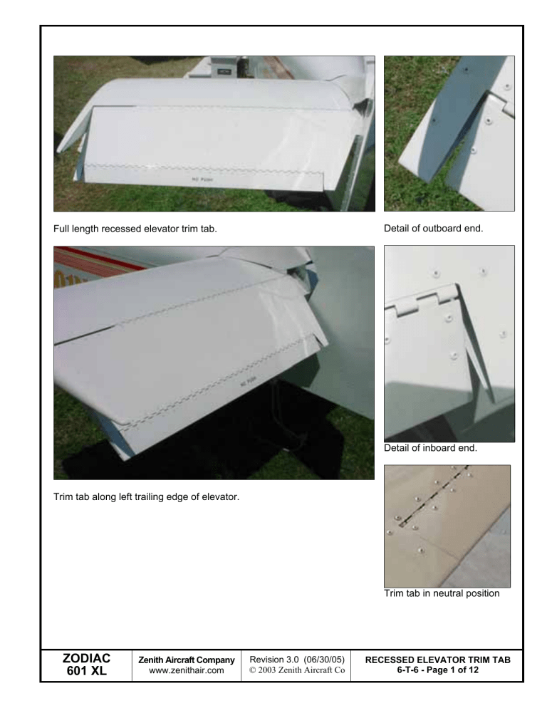 Zodiac 601 XL Elevator Trim Tab Installation