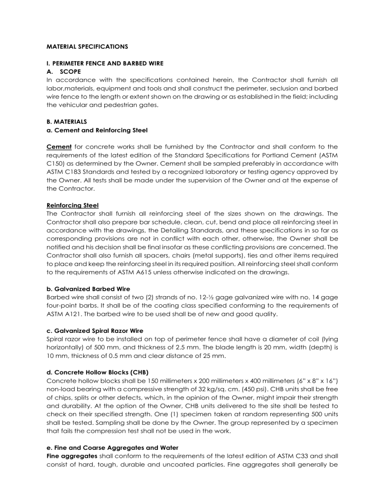 Perimeter Fence Material Specs