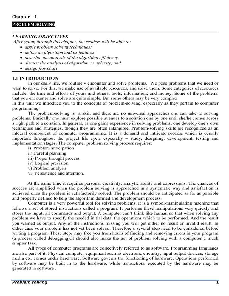 Problem Solving Techniques & Algorithms
