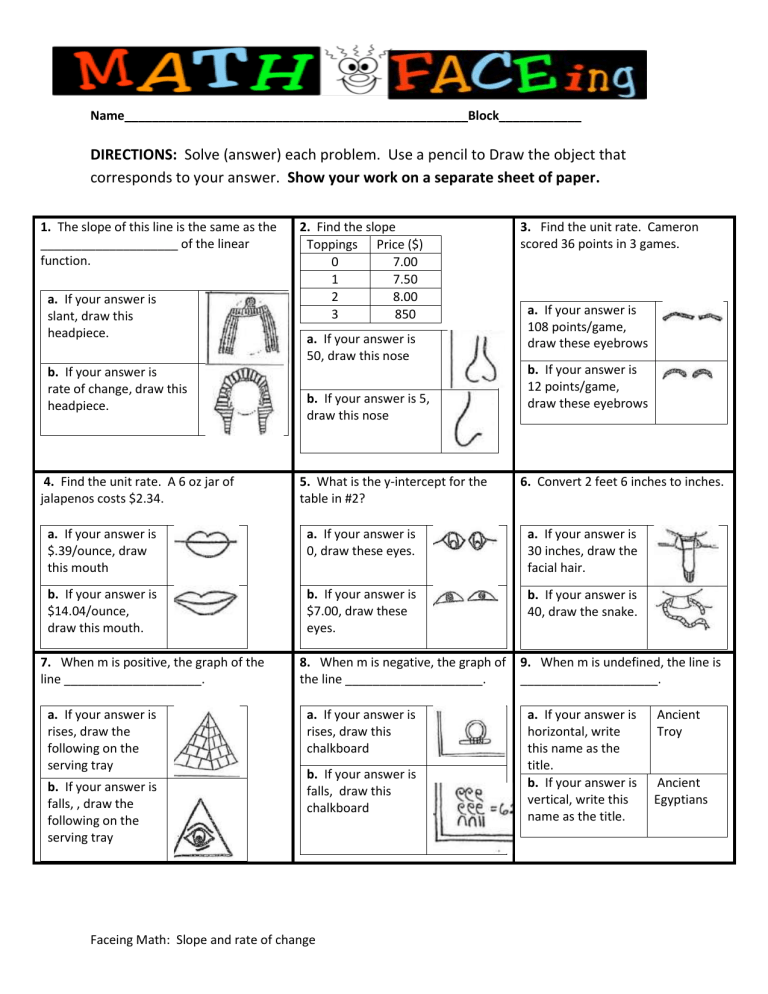 Slope & Rate of Change Worksheet - Math Faceing