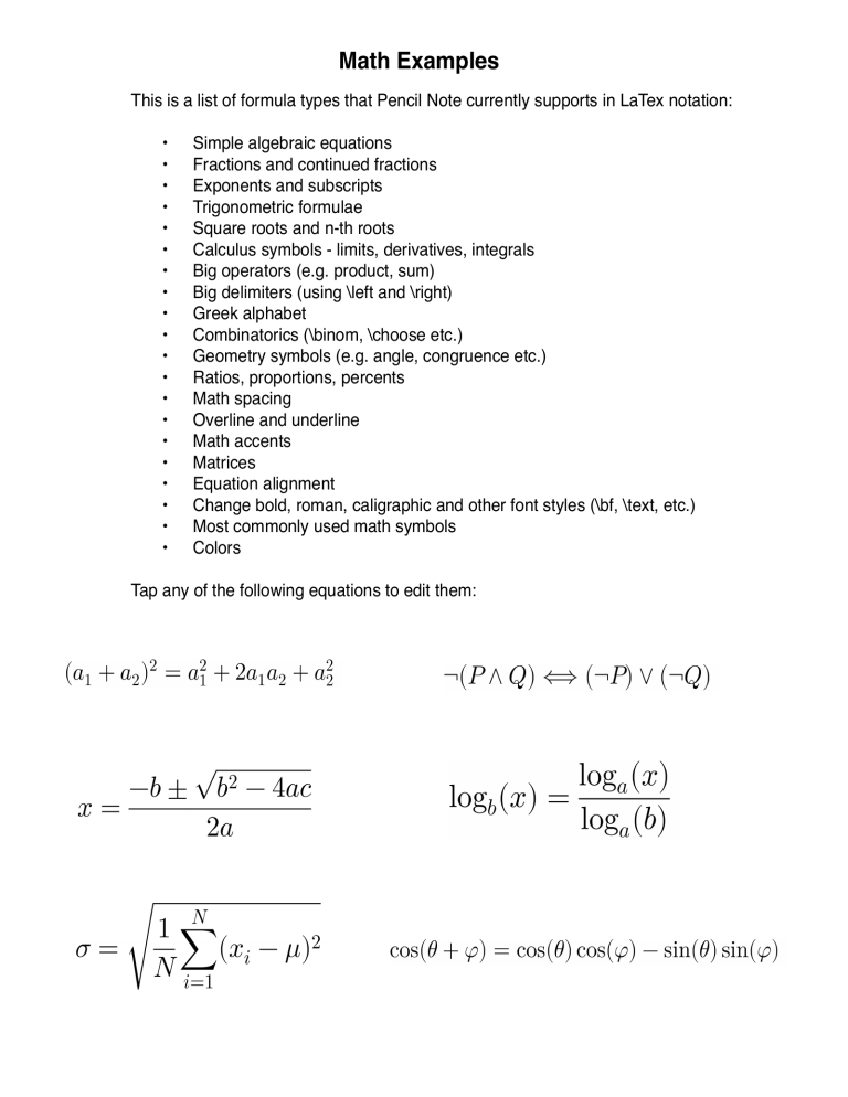 Math Equations LaTeX 