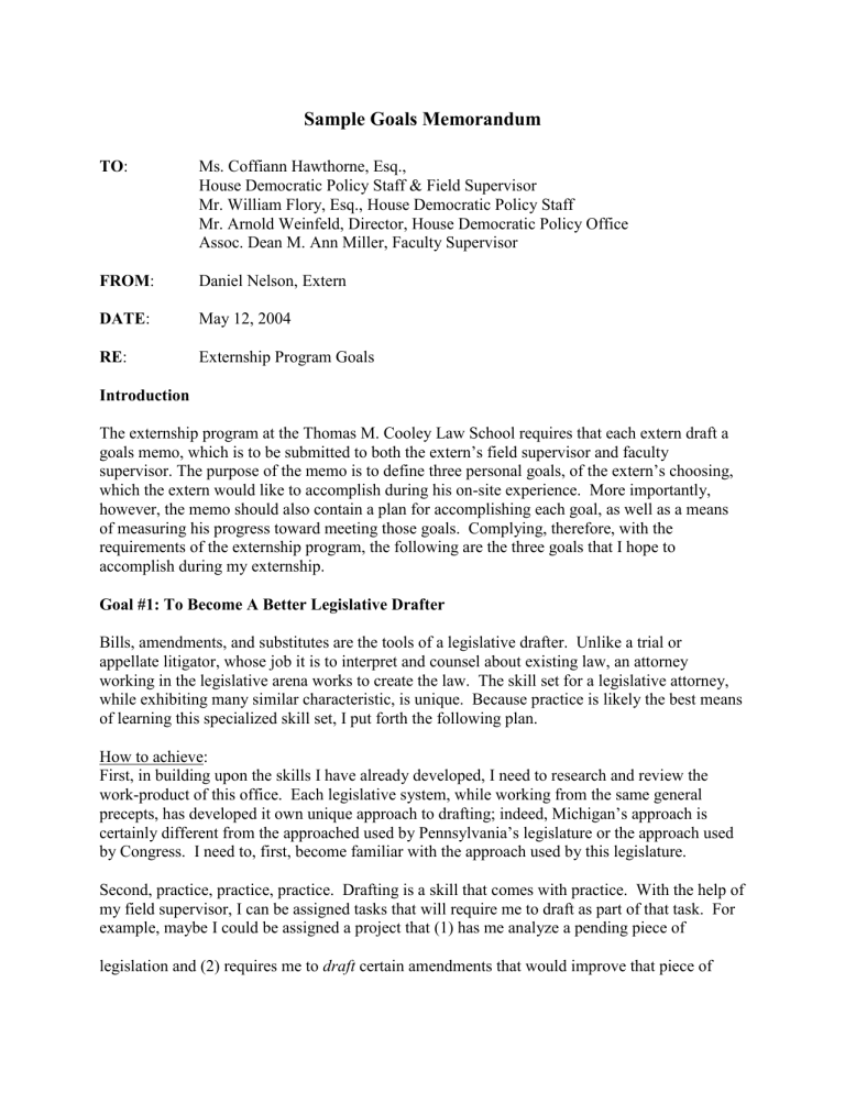 Externship Goals: Legislative Drafting & Professionalism