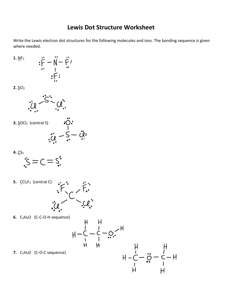 Lewis Structures VSEPR Theory Practice Problems ANSWER KEY 1 3 Lewis Structures VSEPR Theory Practice Problems ANSWER KEY 1 3