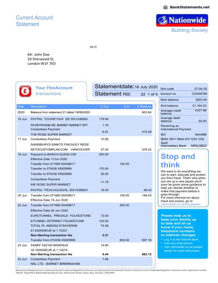 Nationwide Bank Statement BankStatements
