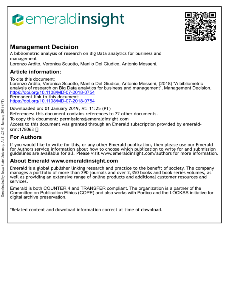 A Bibliometric Analysis Of Research On Big Data Analytics For Business And Management A Bibliometric Analysis Of Research On Big Data Analytics For Business And Management