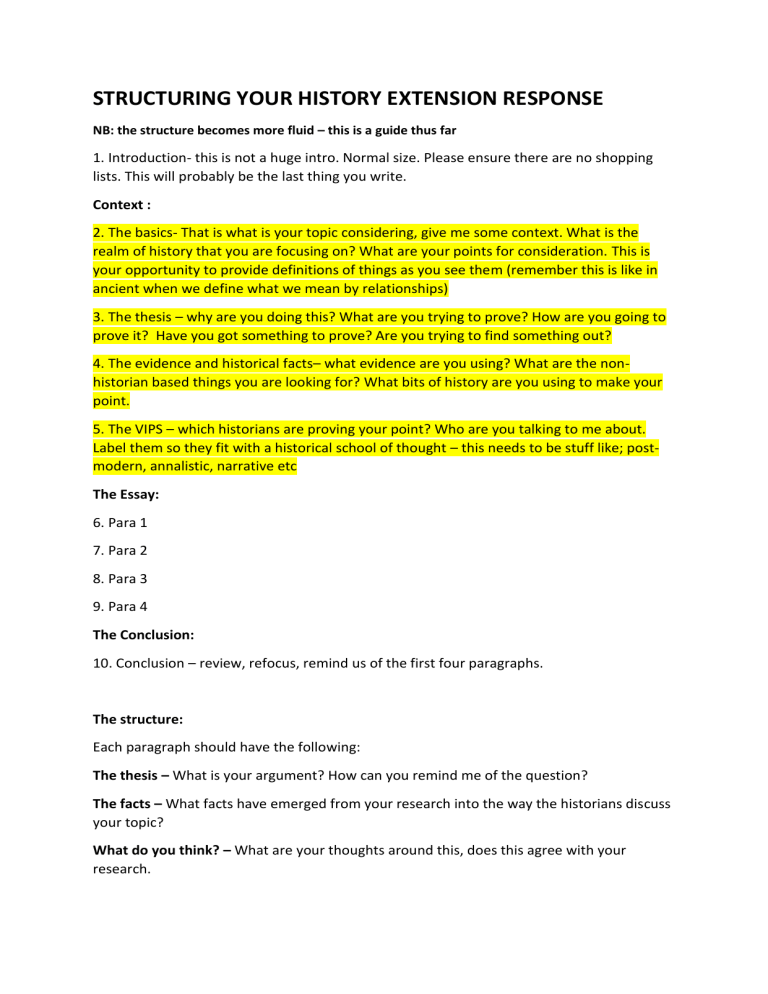STRUCTURING YOUR HISTORY EXTENSION RESPONSE