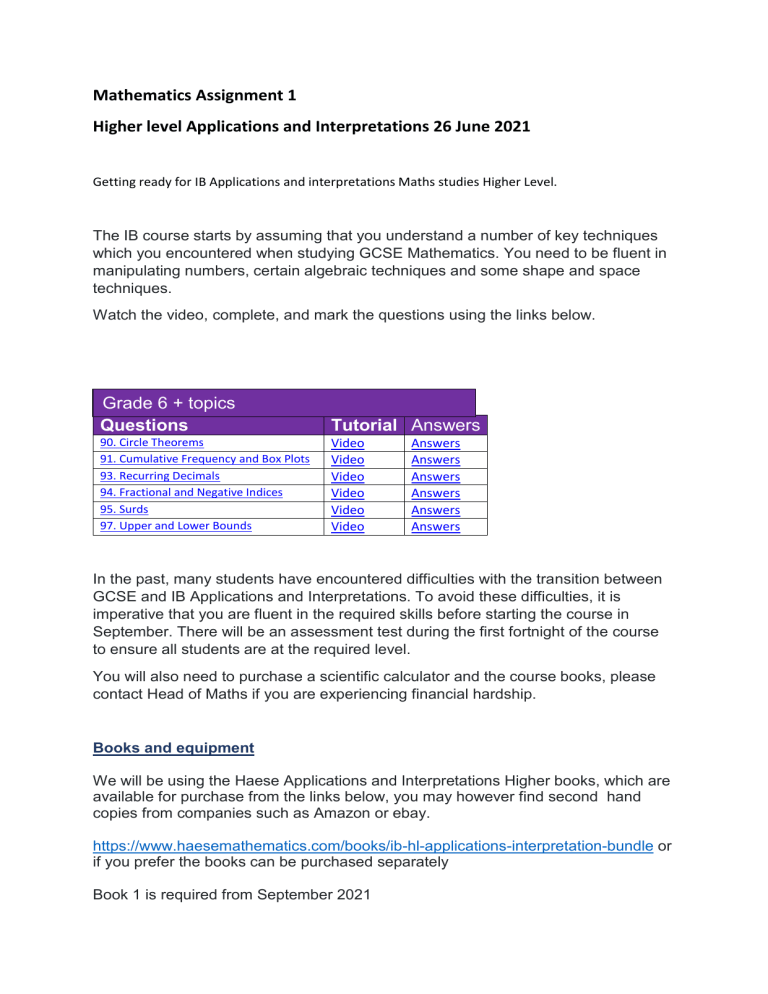 IB Math Assignment: Higher Level Applications & Interpretations