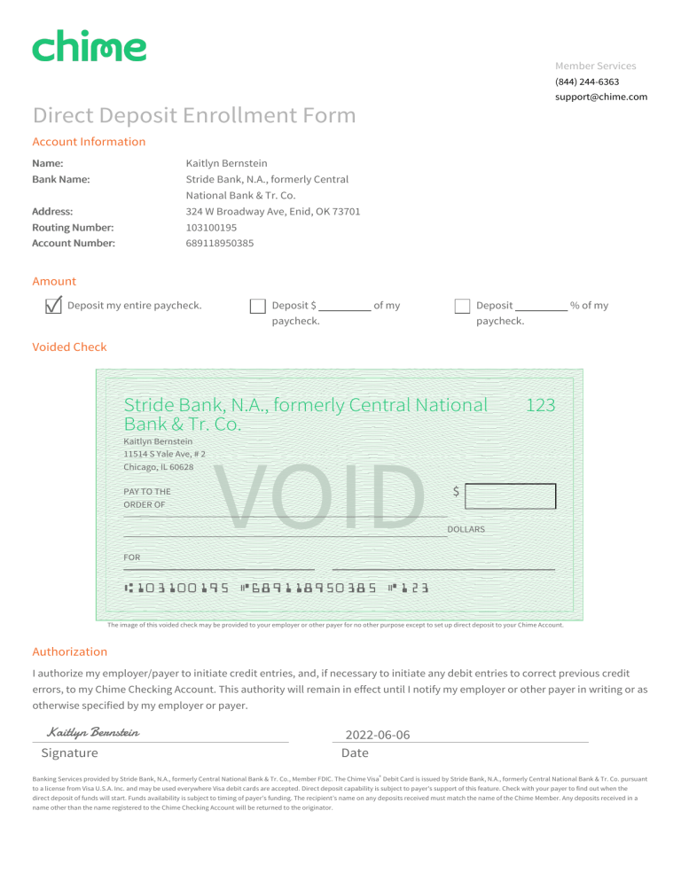 Chime direct deposit