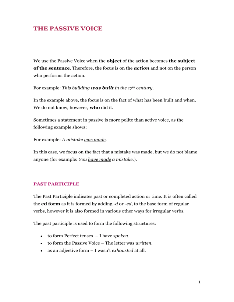 THE PASSIVE VOICE THE PASSIVE VOICE