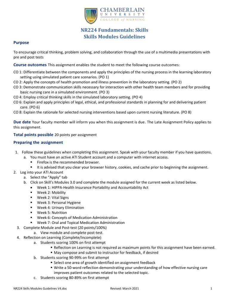 NR224 Skills Module Guidelines