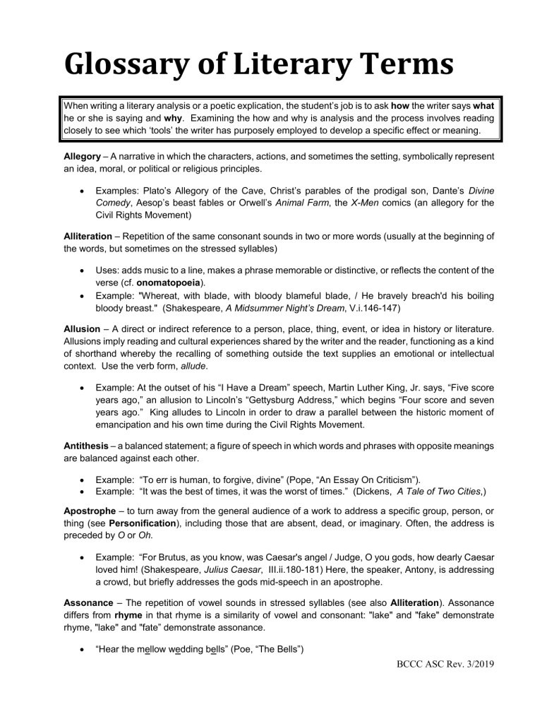 Glossary of Literary Terms Glossary of Literary Terms