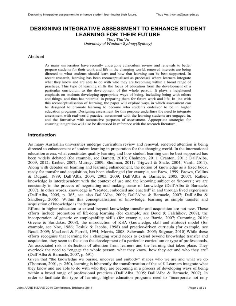 Integrative Assessment for Enhanced Student Learning