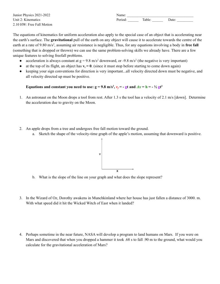 Free Fall Motion