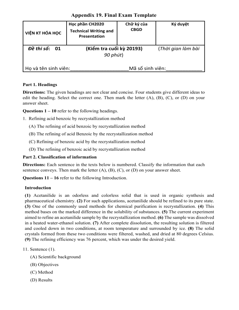 Technical Writing Exam Template