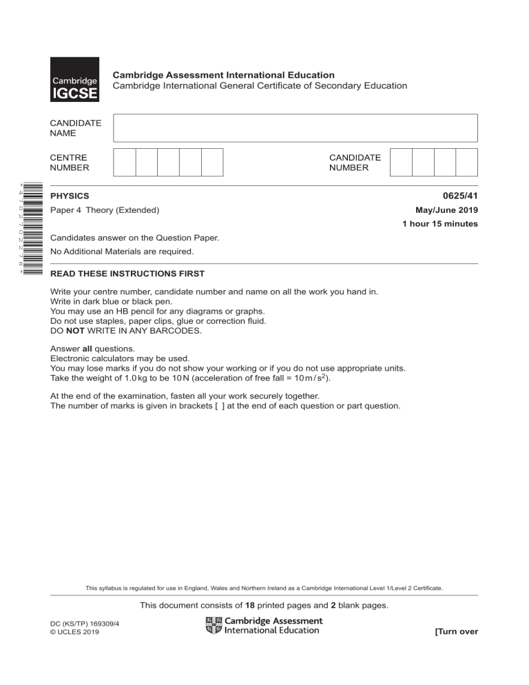 Cambridge IGCSE Physics Paper 4: Theory (Extended)