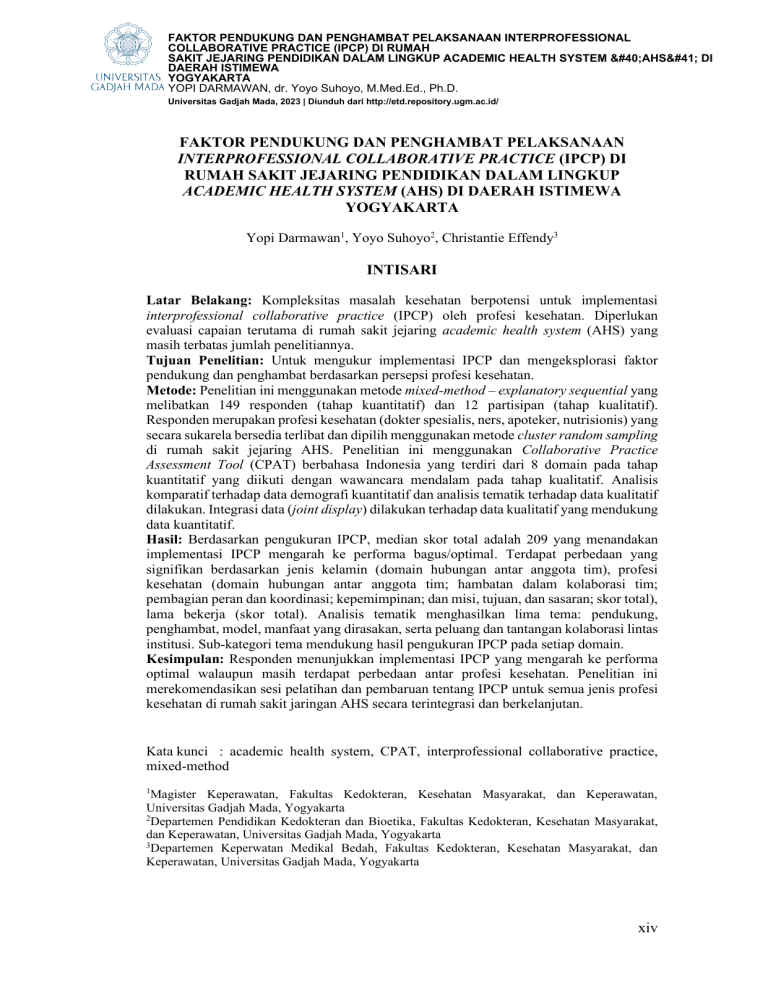 IPCP dalam Sistem Kesehatan Akademik: Faktor & Implementasi