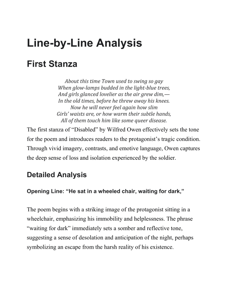 "Disabled" Poem Analysis: Wilfred Owen's War Impact