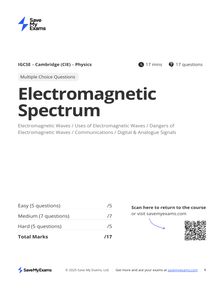 IGCSE Physics: Electromagnetic Spectrum Exam Questions