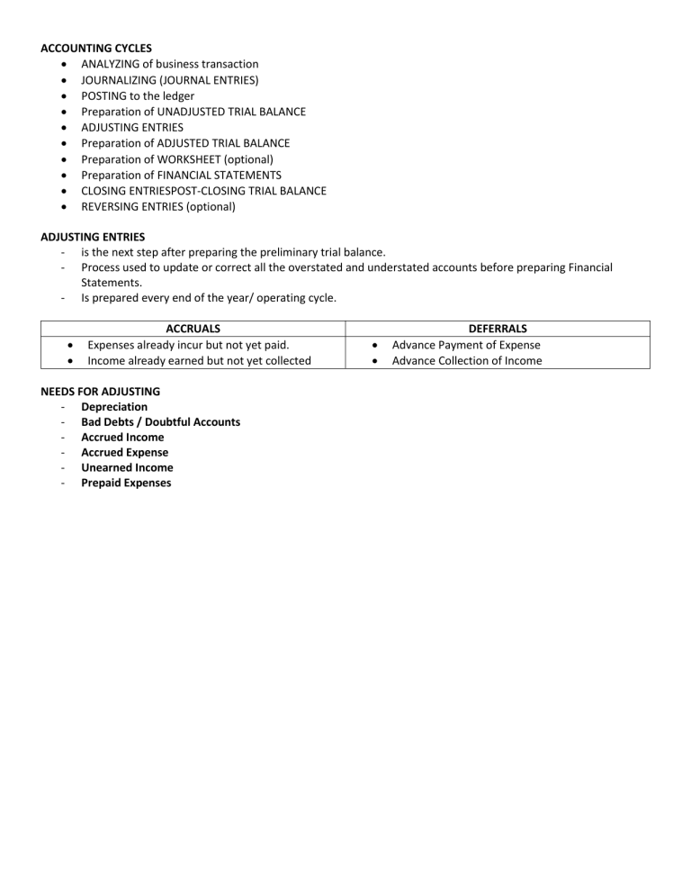 Accounting Cycle & Adjusting Entries Guide