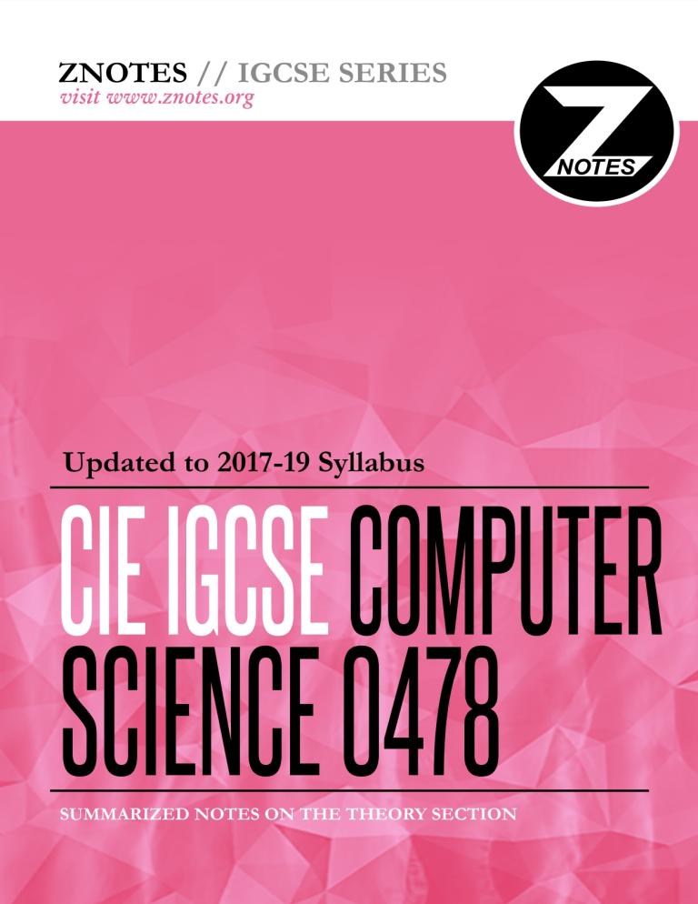 Cie Igcse Computerscience 0478 Theory V2 Znotes