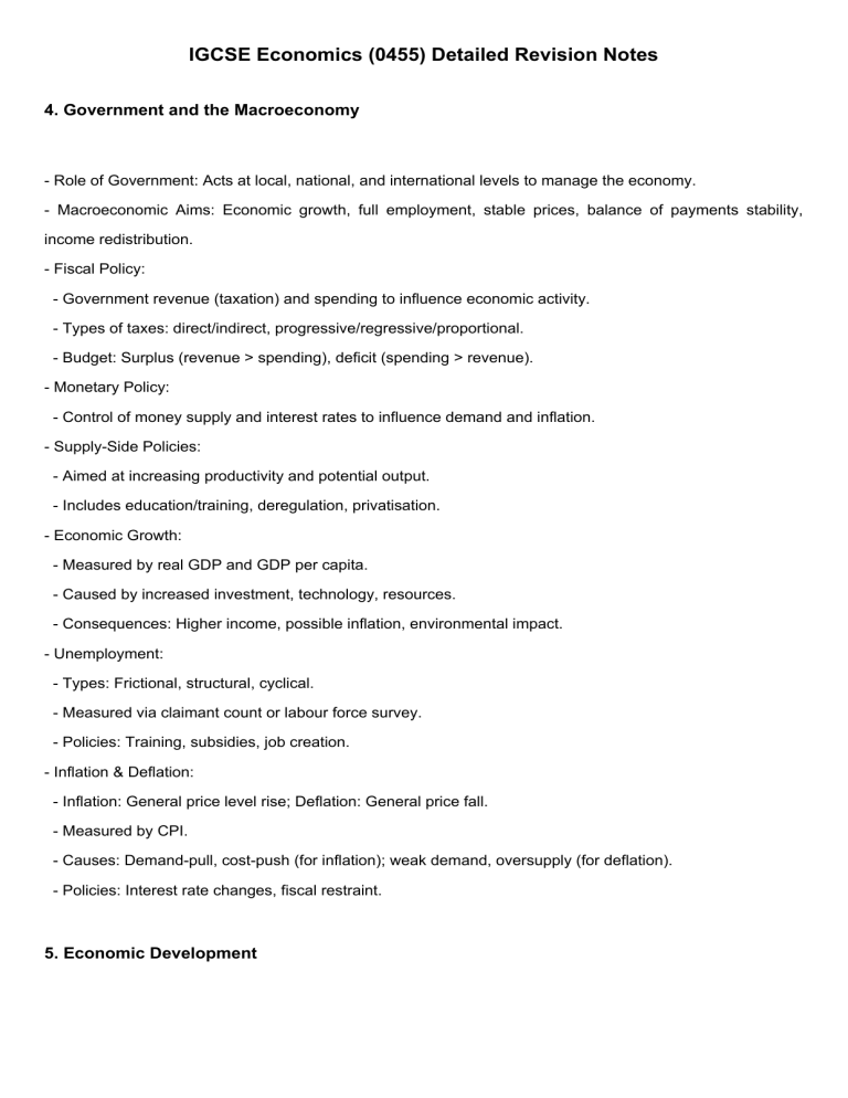IGCSE Economics Revision Notes: Macro & Development