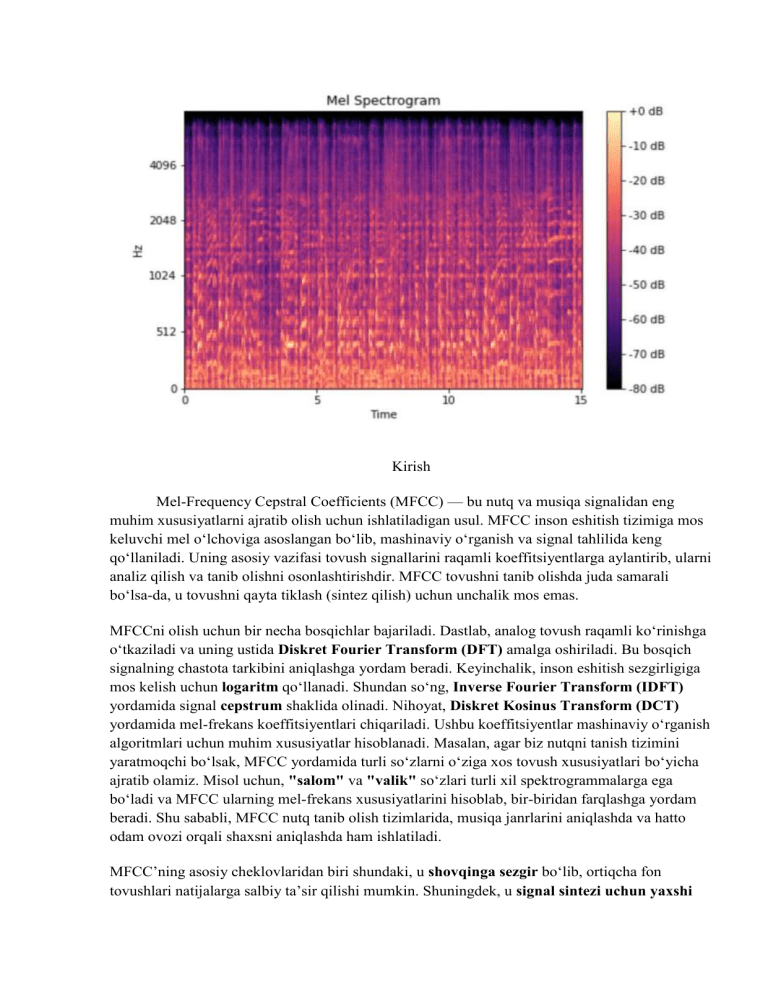 MFCC: Mel-Frequency Cepstral Koeffitsiyentlari Tushuntirilgan