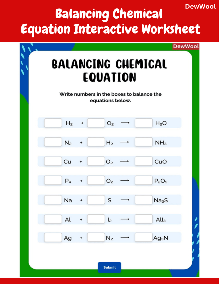 Balancing Chemical Equations Worksheet