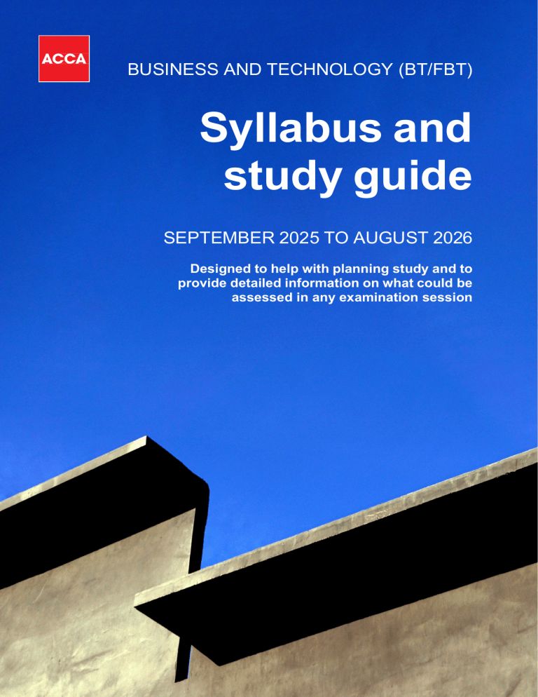 ACCA Business & Technology (BT/FBT) Syllabus & Study Guide