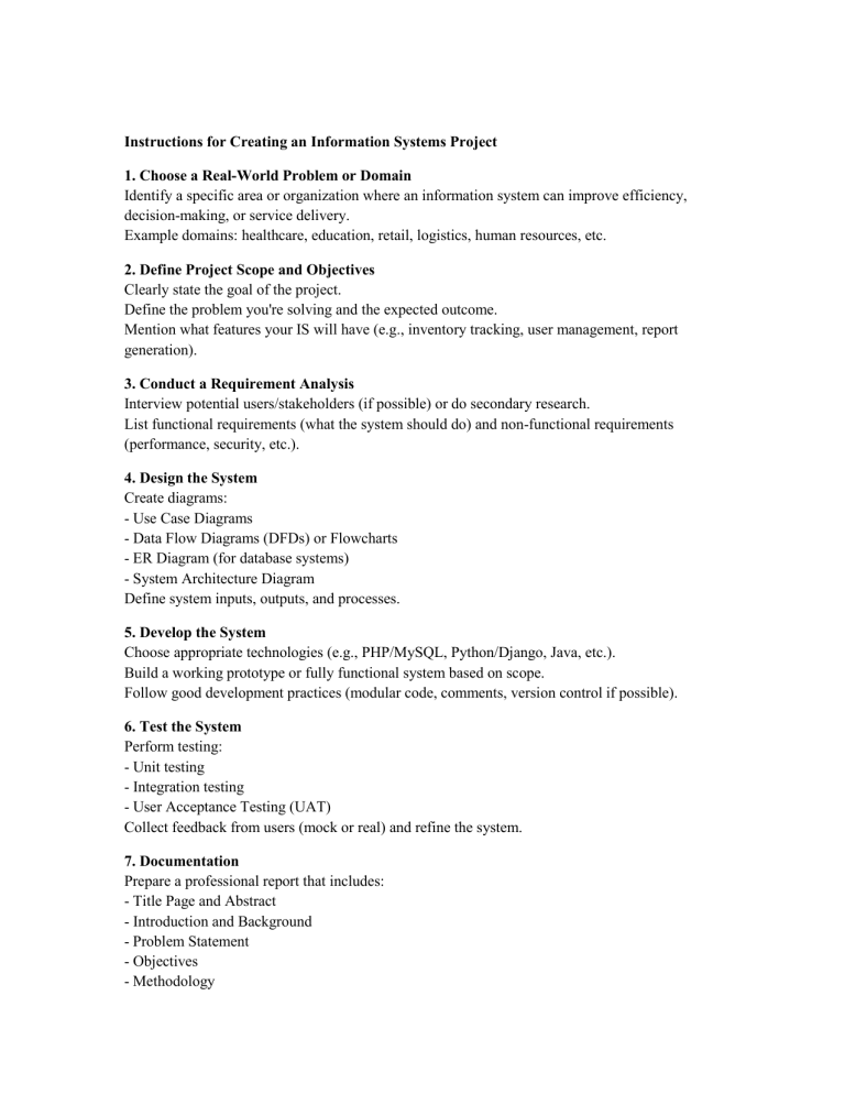 Information Systems Project Instructions