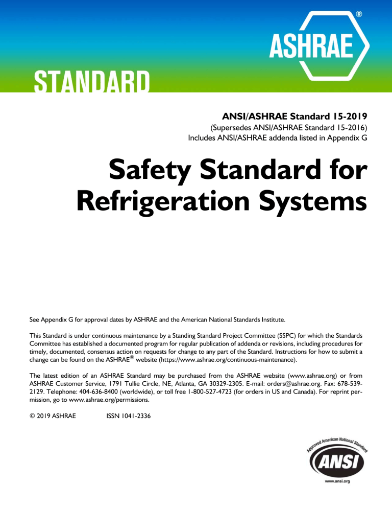 ANSI/ASHRAE 15-2019: Refrigeration Safety Standard