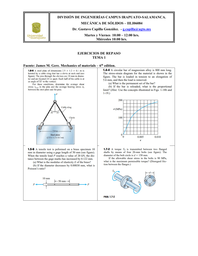 Ejercicios de Mecánica de Sólidos: Esfuerzo, Deformación