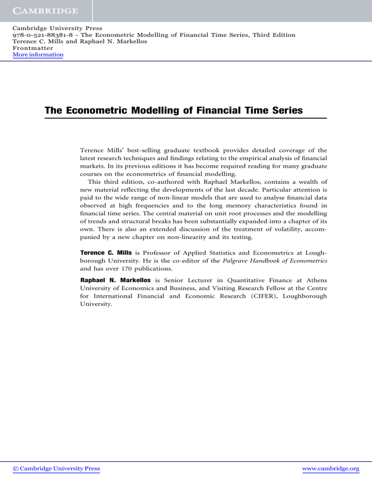 Econometric Modelling of Financial Time Series