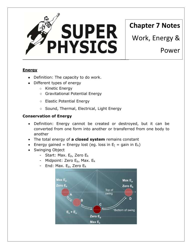 Work, Energy, and Power: Physics Notes